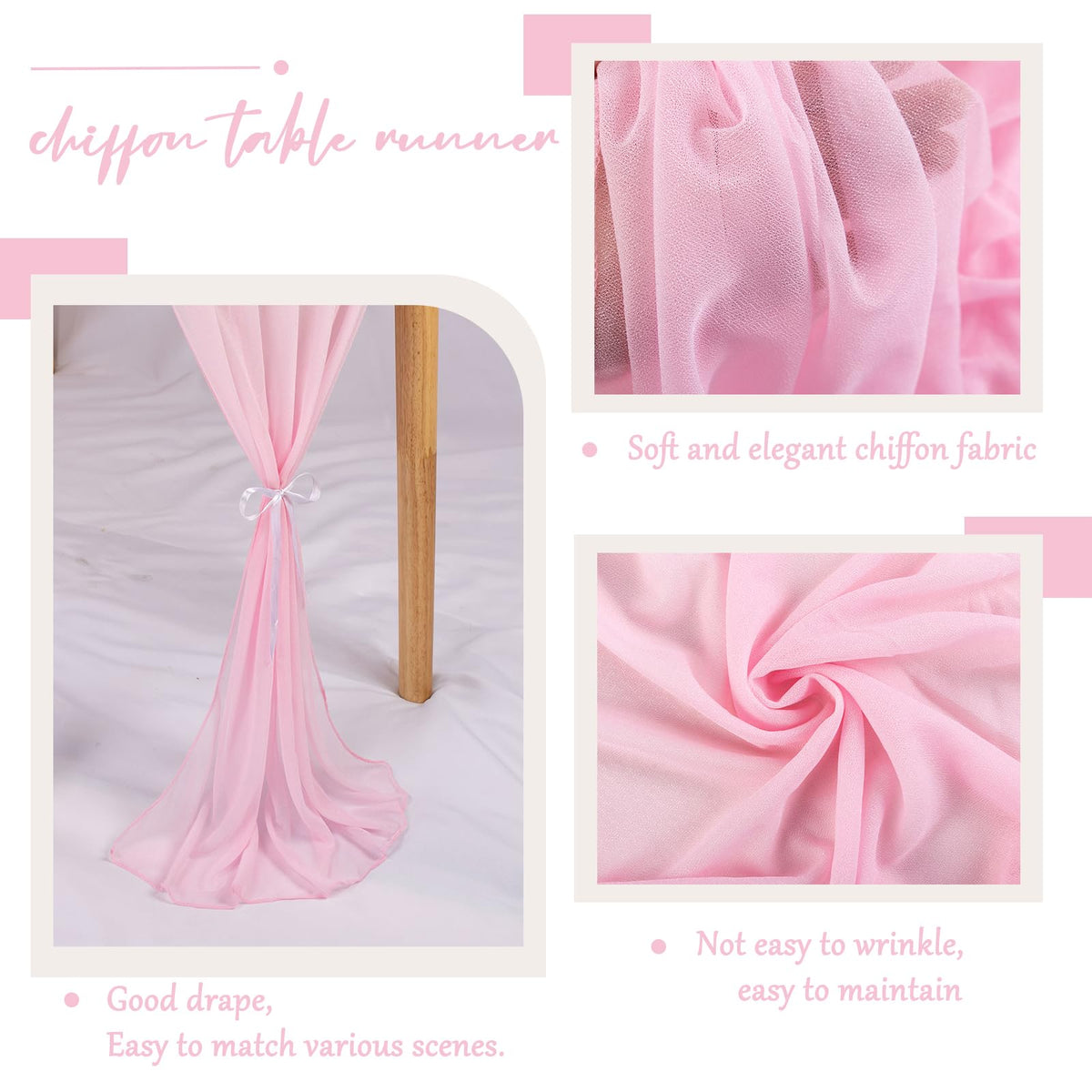 Ruiyok 10Ft Blushing Pink Chiffon Table Runner 30 X 120 Inches Romanti ...