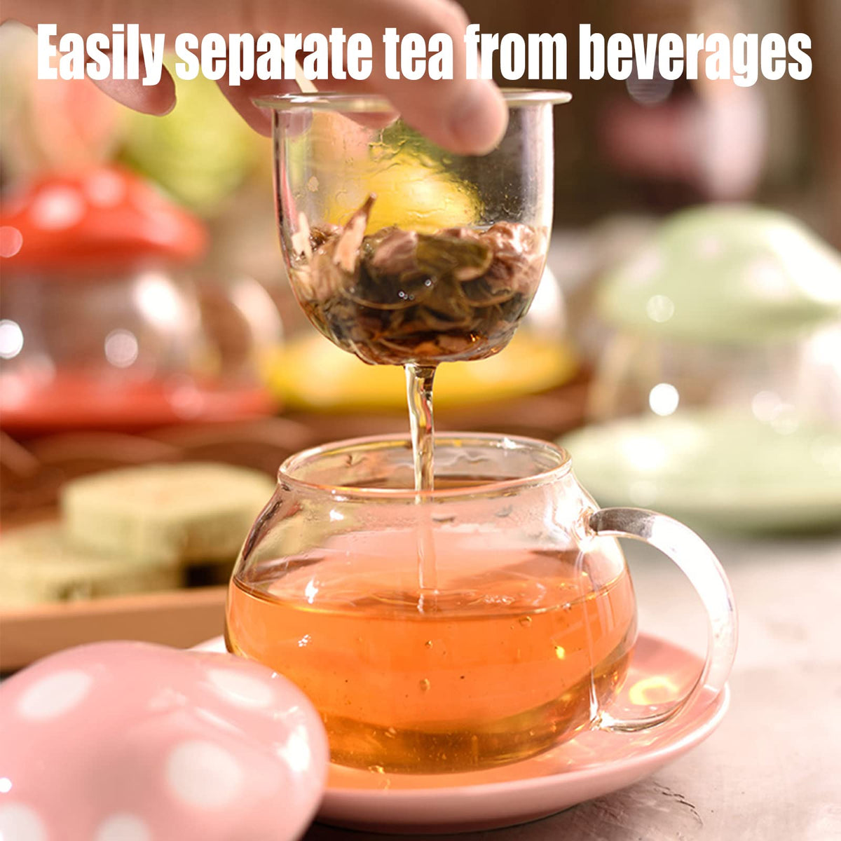 Aboyer Mushroom Cup Cute Glass Tea Cup With Infuser And Lid Kawaii Mus ...