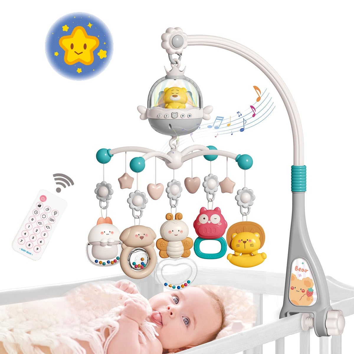 Baby Crib Mobile with Music and Light, Projector Function & Remote Con ...