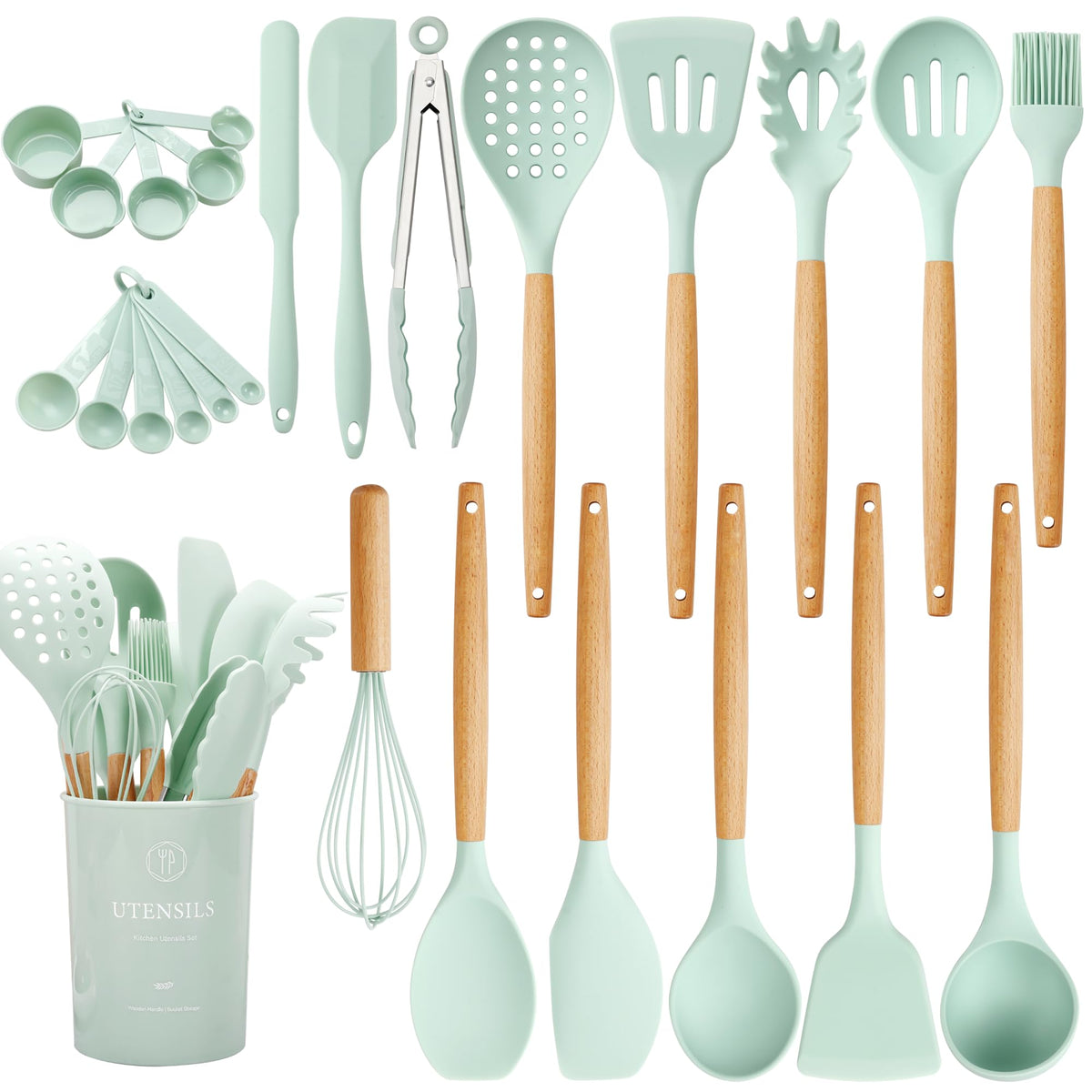 Hvygss Silicone Cooking Utensils Set, Green Kitchen Utensils Set With ...