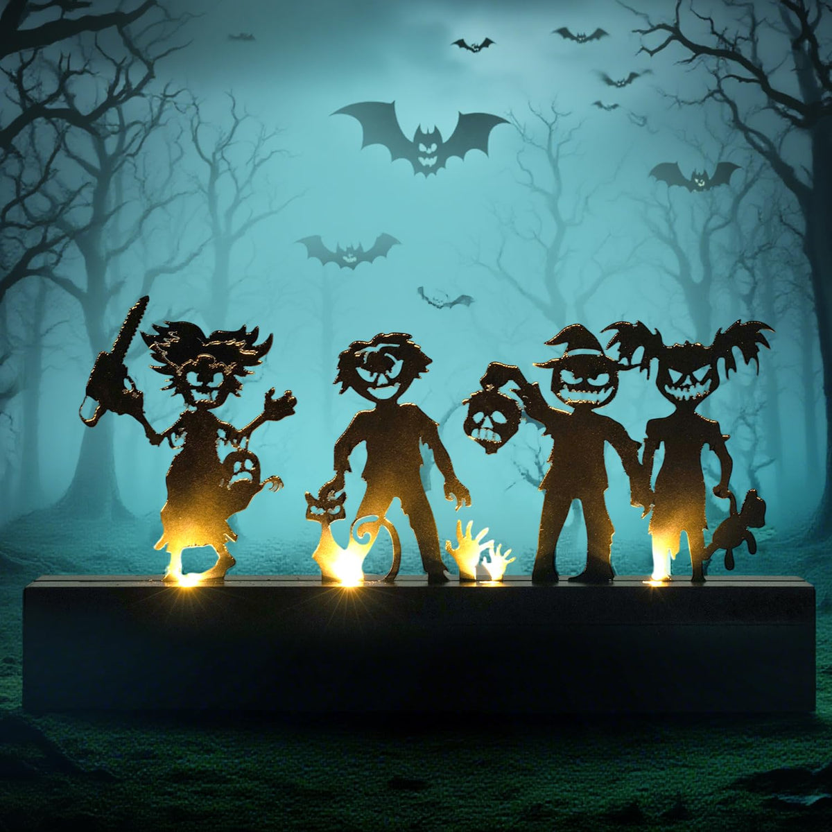 Halloween Table Decor Led Lights Silhouette Decoration Metal Horror Ch ...