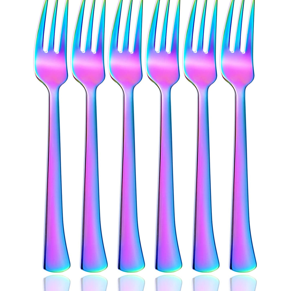 Dinner Fork Sets,Rainbow Fork Set 6-Piece Stainless Steel Color Desser ...