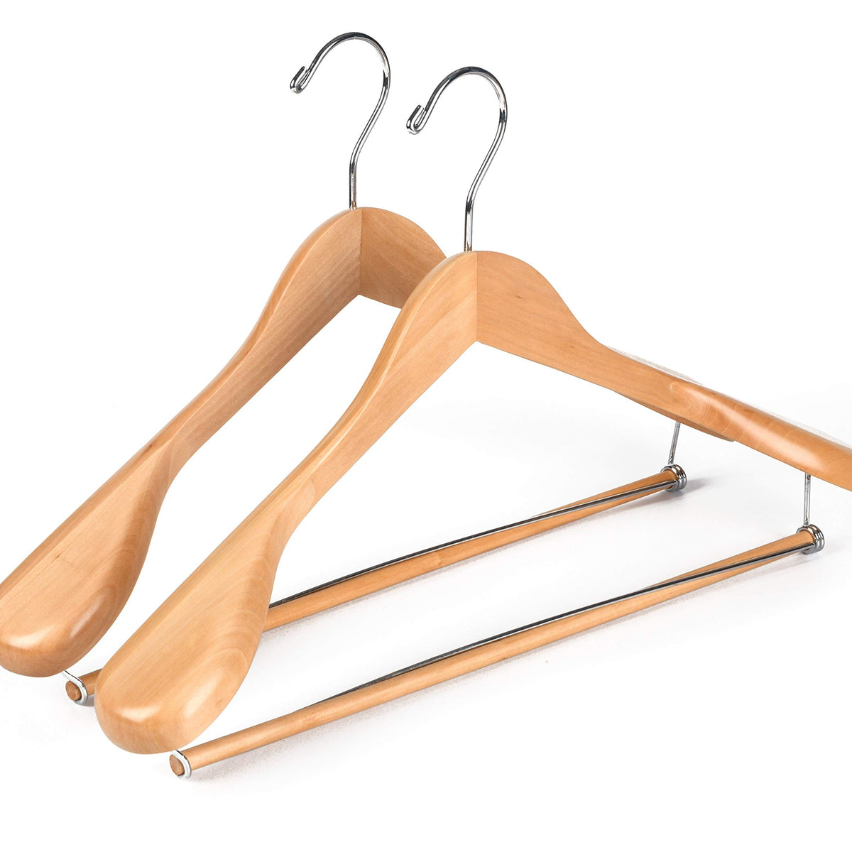Luxury Wide Shoulder Wooden Hangers 2 Pack, With Locking Bar, Smooth N ...