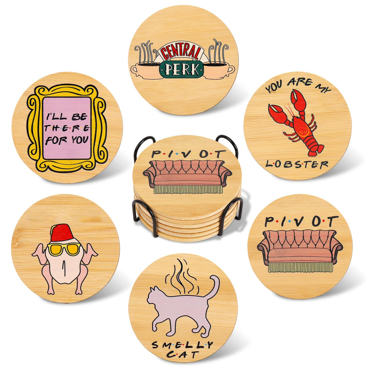 Friends Coasters Set Of 6 - Friends Tv Show Merchandise,Wooden Coaster ...