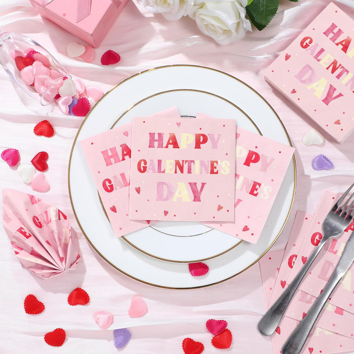 100 Pack Happy Galentine'S Day Napkins Disposable Folded Napkins 10 X ...