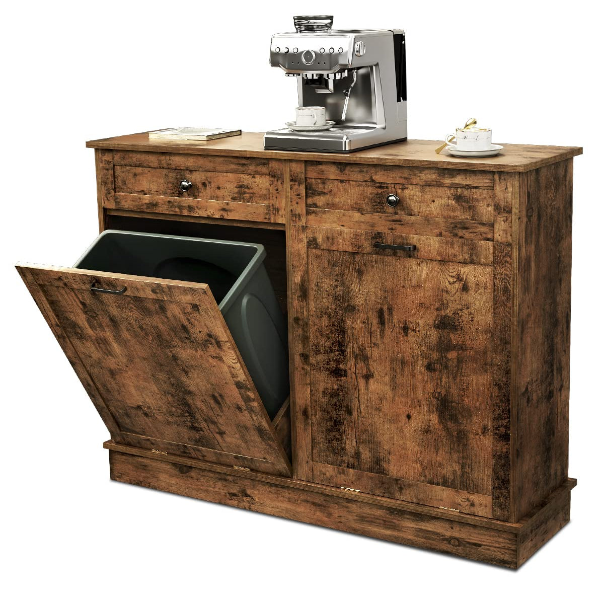 Tc-Homeny Tilt Out Trash Cabinet With Drawer, Free Standing Trash Can ...