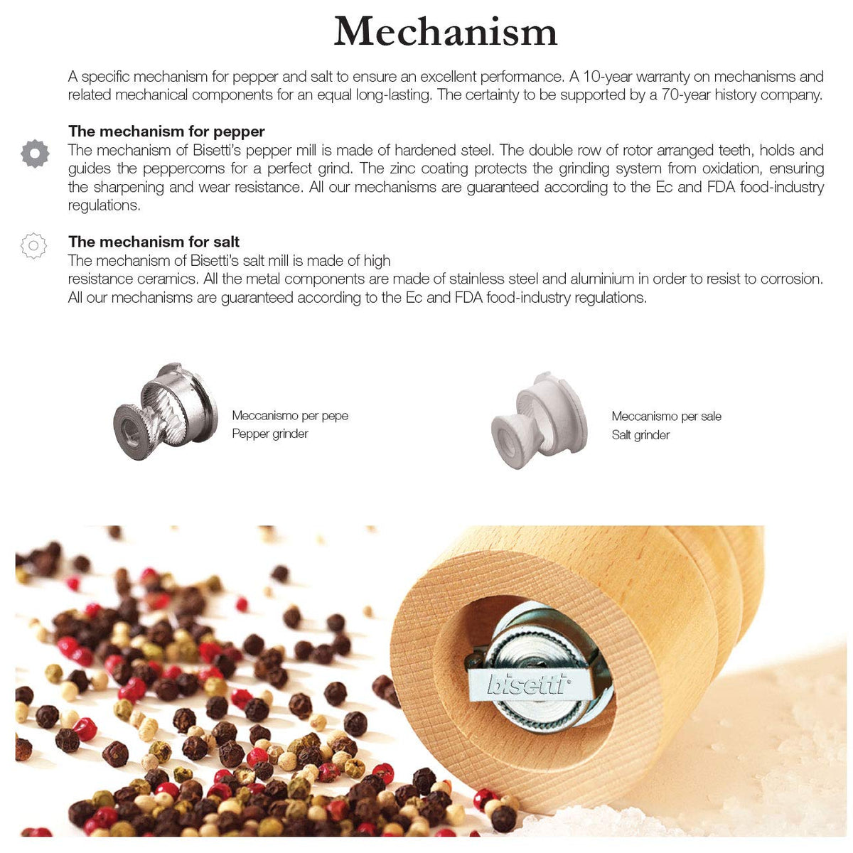 Bisetti Roma 5.12 Inch Beech Wood Salt Mill With Adjustable Grinder, W ...