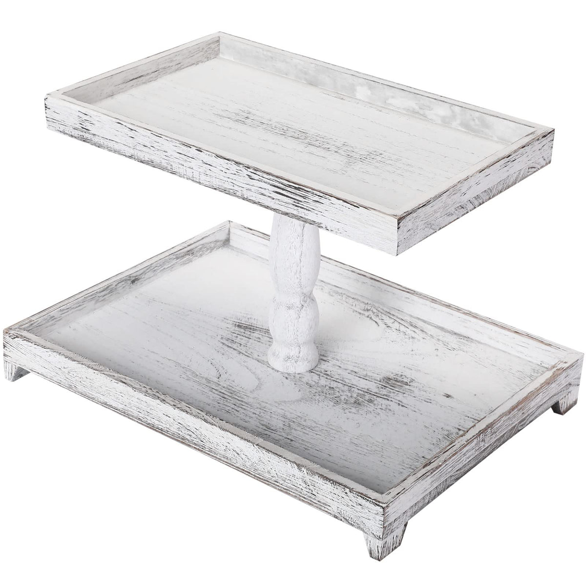 Farmhouse Tiered Tray Stand Wooden Rustic 2 Tier Tray Stand Rectangula ...