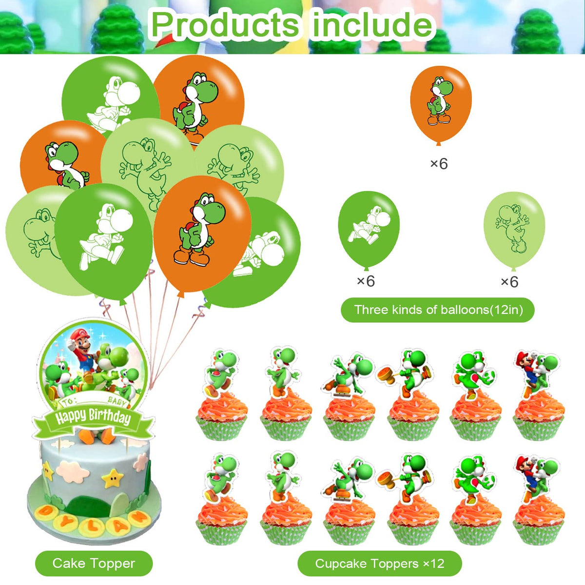 Yoshi Party Decorations,Birthday Party Supplies For Mario Yoshi Party ...