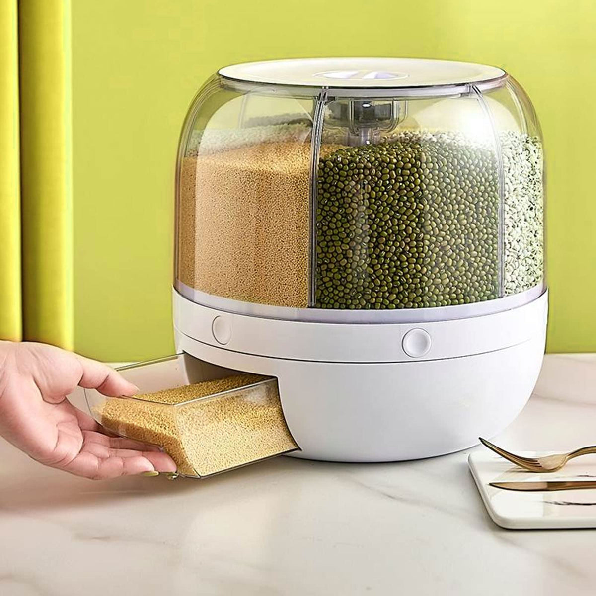 Sabuidds Rotating Grain Dry Food Dispenser Countertop - 6 Grids Cereal ...