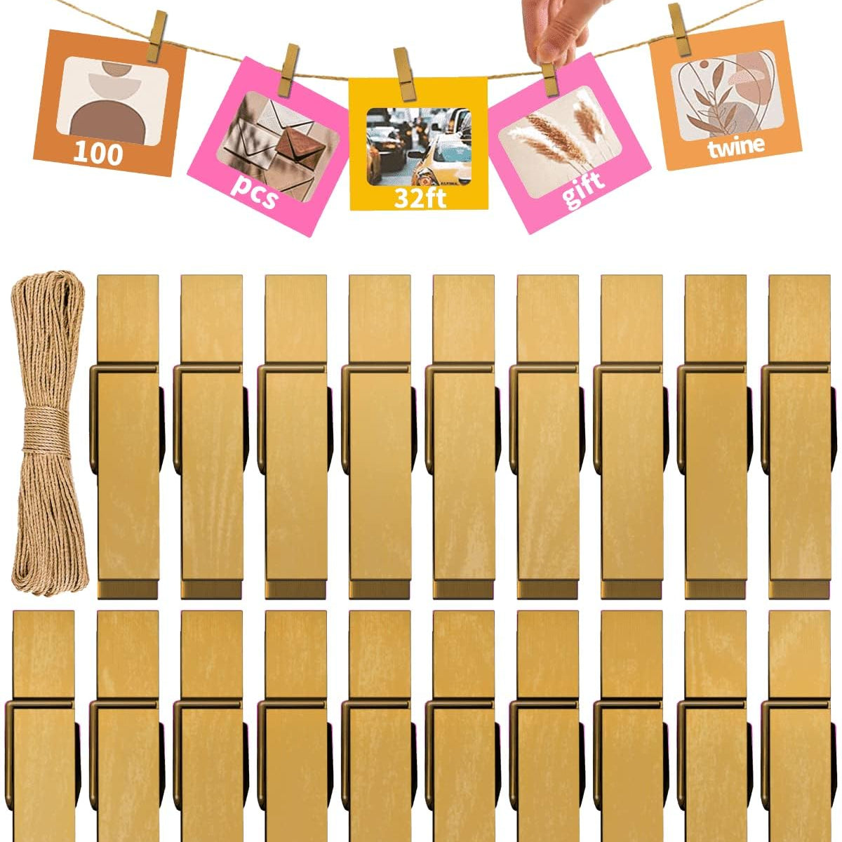 Mini Clothes Pins For Photo, Gold Small Colored Clothespins 100 Pack W ...