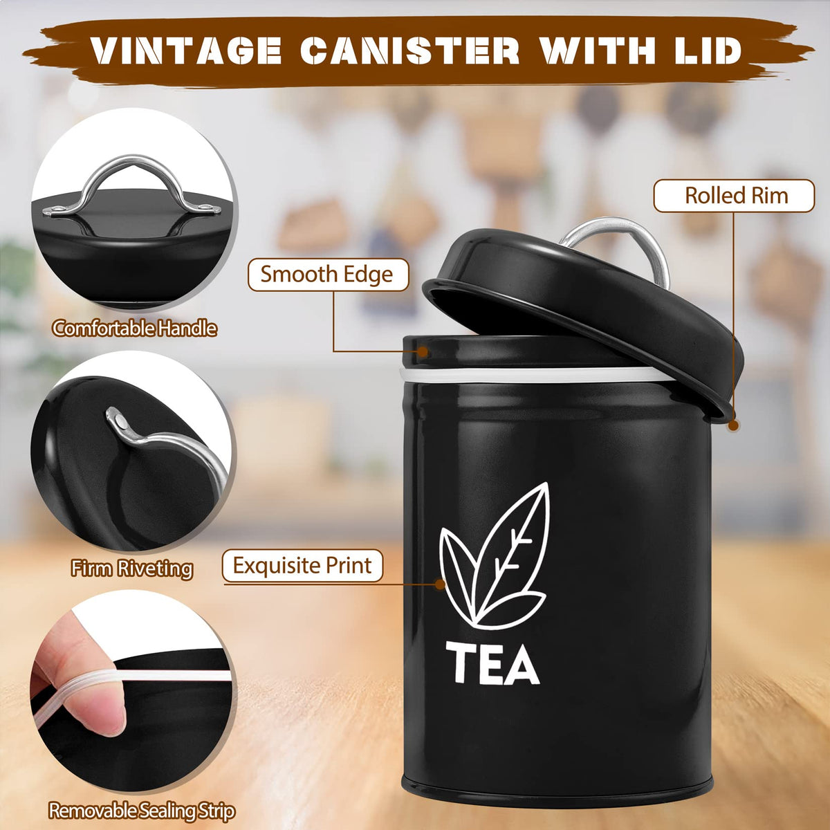 P&P Chef Black Canisters Set Of 3, Metal Kitchen Canister With Lid Set ...