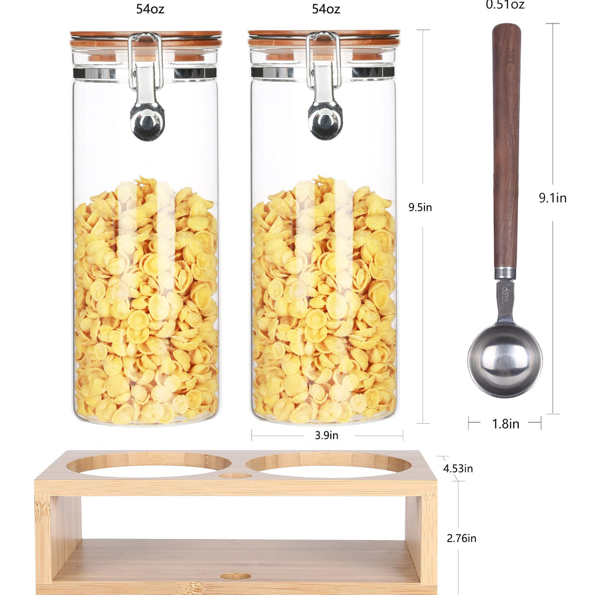 Kkc Airtight Tall Glass Coffee Sugar Jar Canisters With Hinged Lids Fo ...
