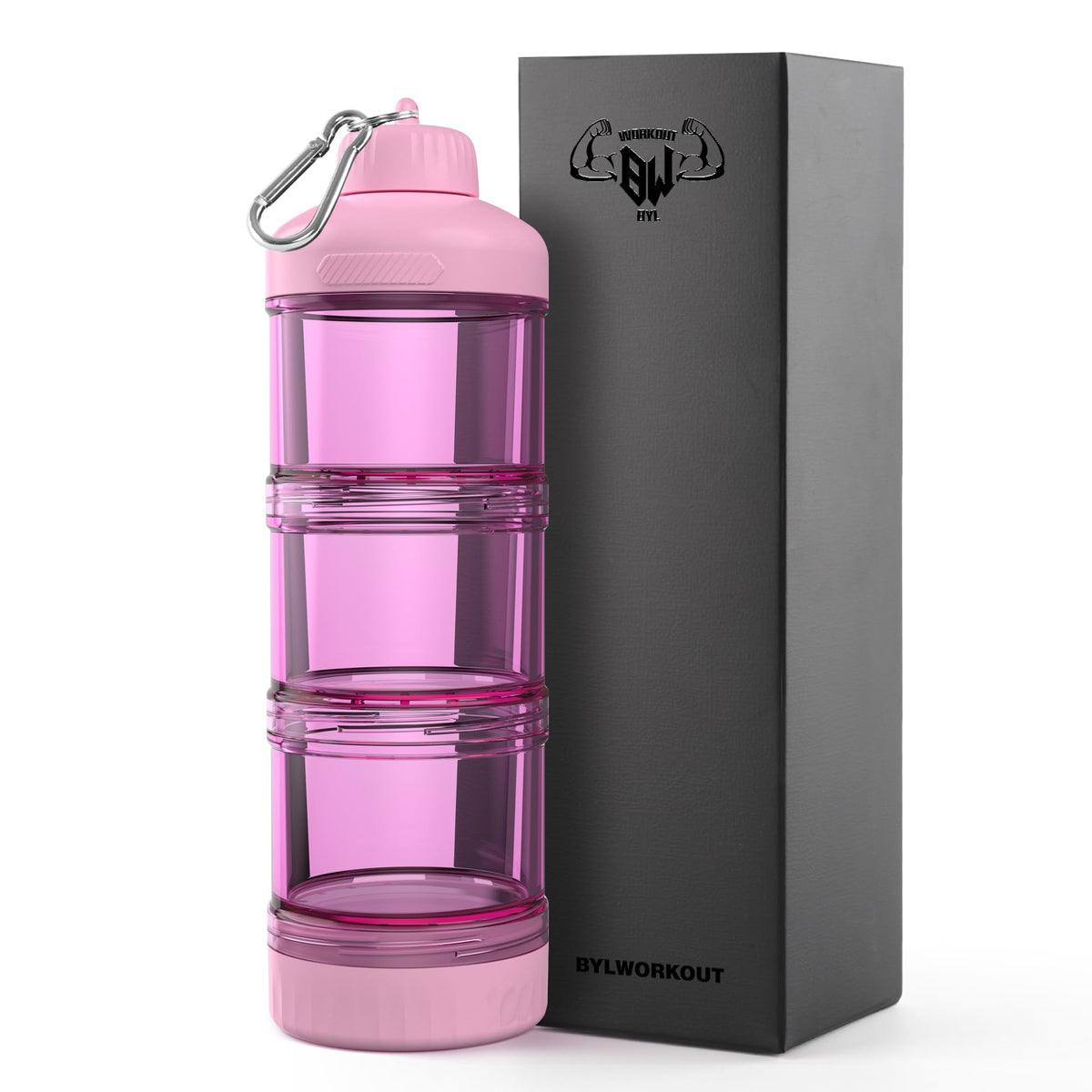BYLWORKOUT 3-Layer Protein Powder Travel Container with Funnel and Key ...