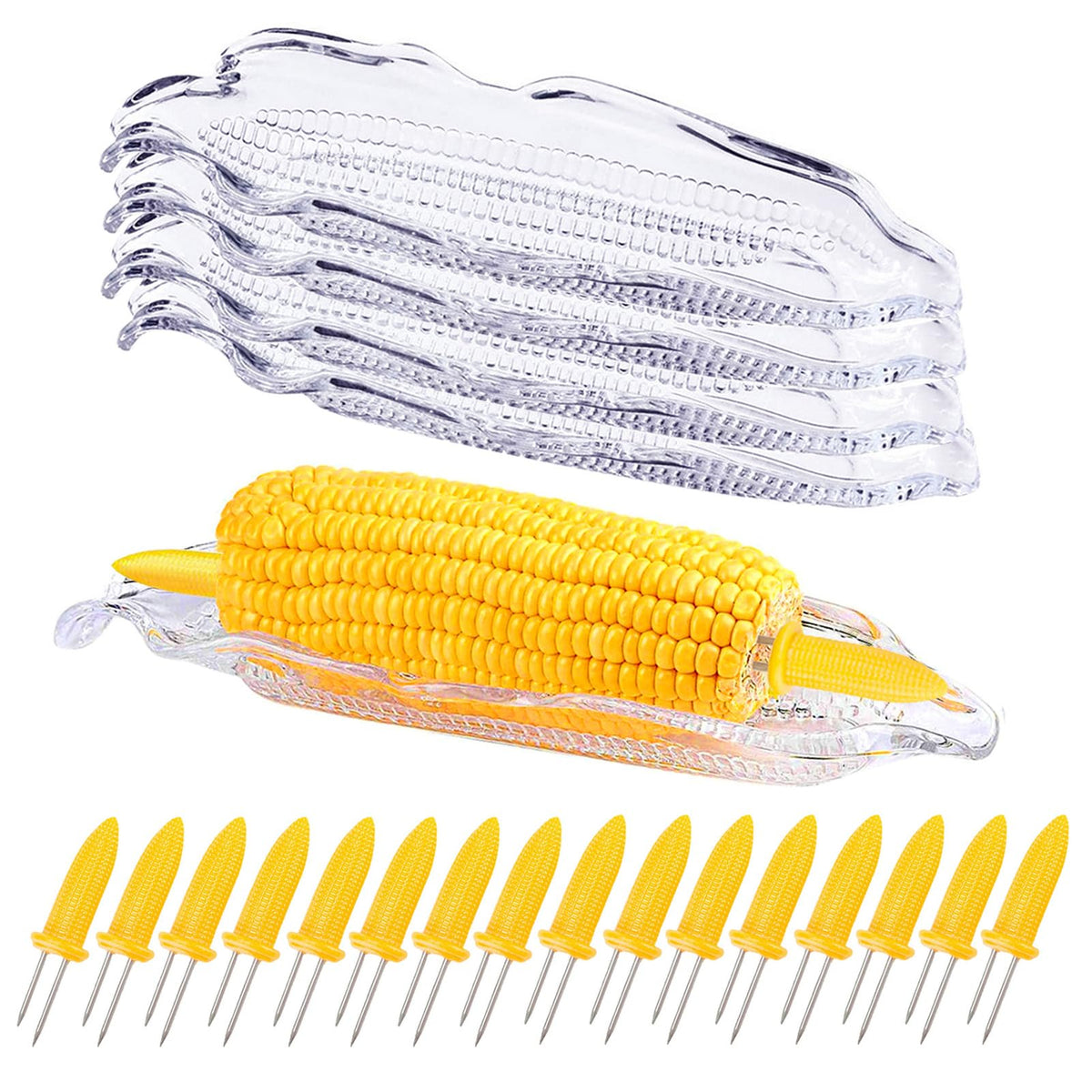 16 Pack Corn Cob Holders And 5 Pack Corn Dish Set, Plastic Transparent ...