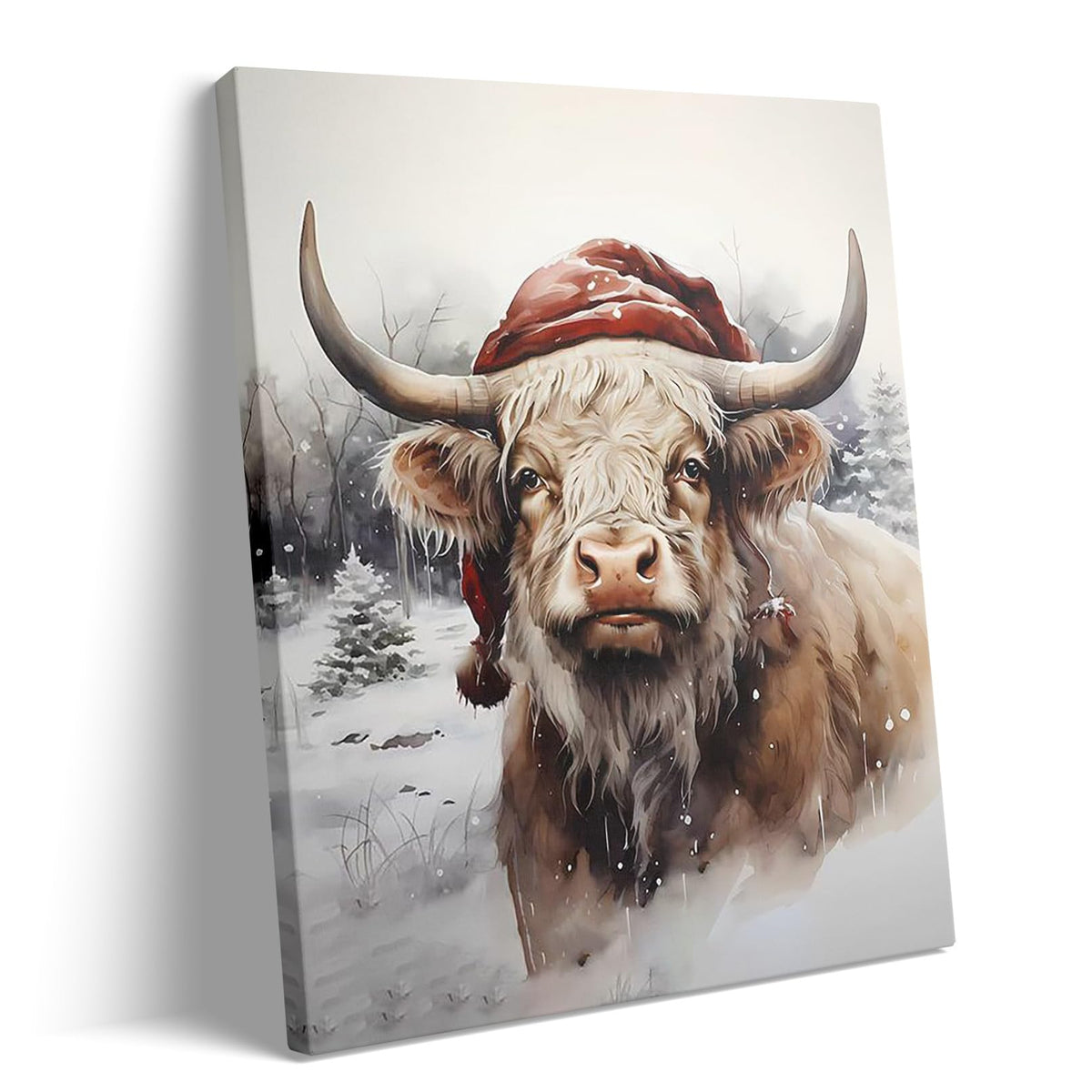 Merry Christmas Cow Canvas Wall Art Highland Cow Canvas Wall Decor Hol ...