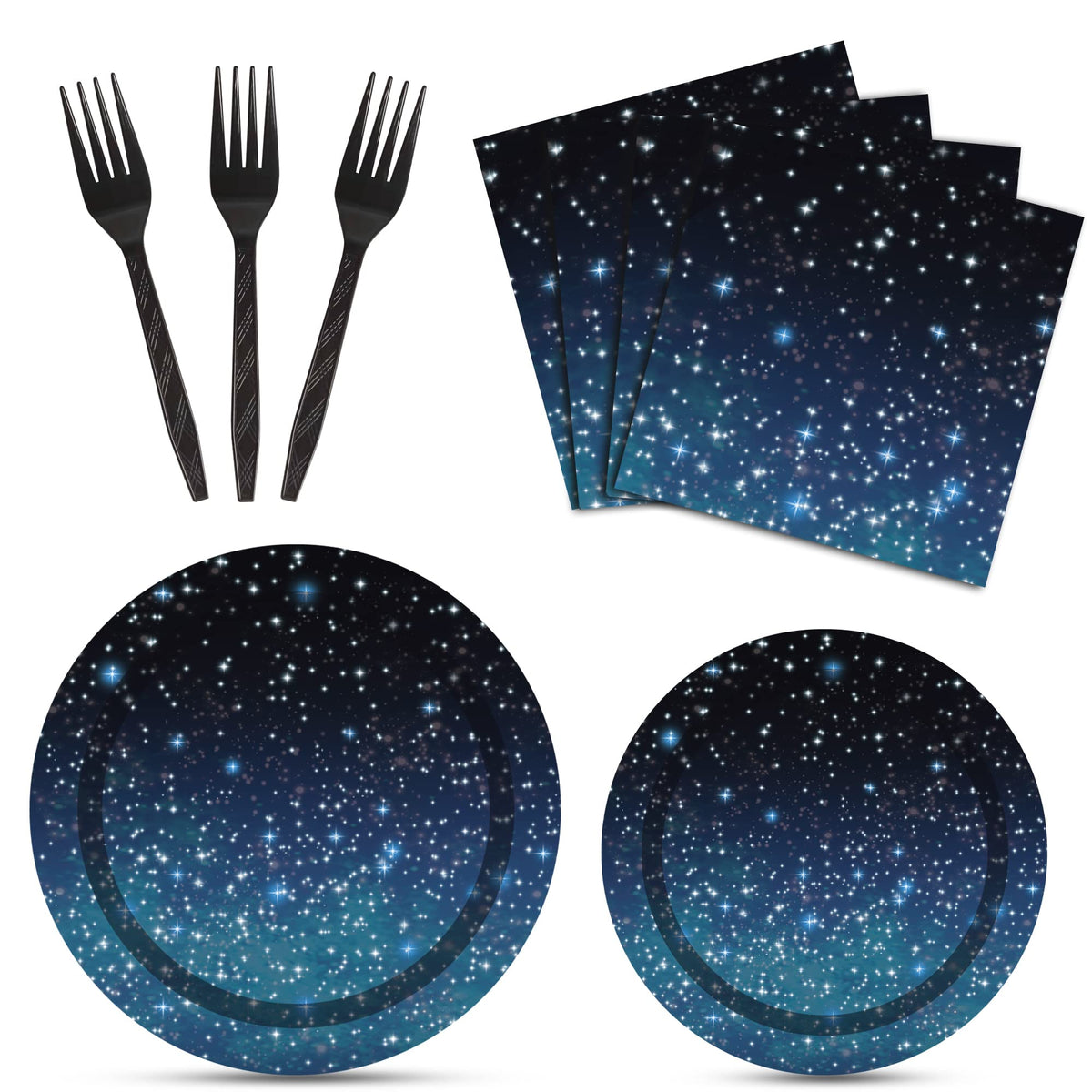 96 Pcs Galaxy Party Starry Night Supplies Tableware Set Outer Space Th ...