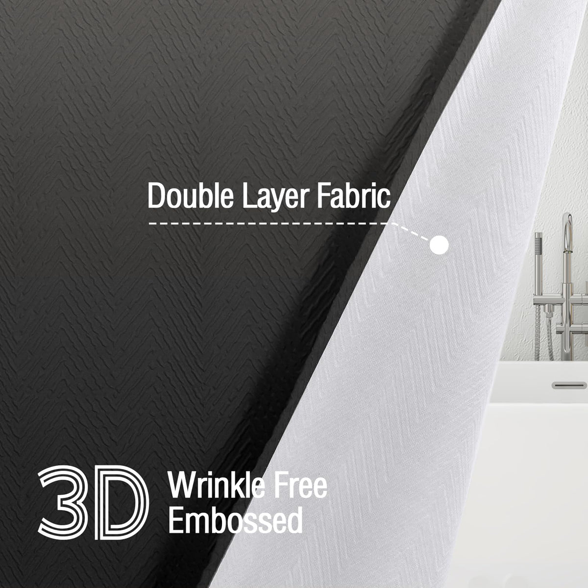 Gibelle Ombre Black Shower Curtain, 3D Embossed Textured Herringbone F ...