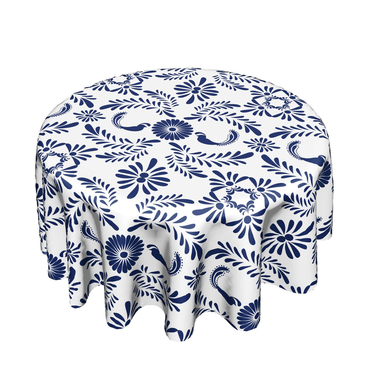 Cafl Round Tablecloth Blue And White Porcelain Floral Mexican Talavera ...