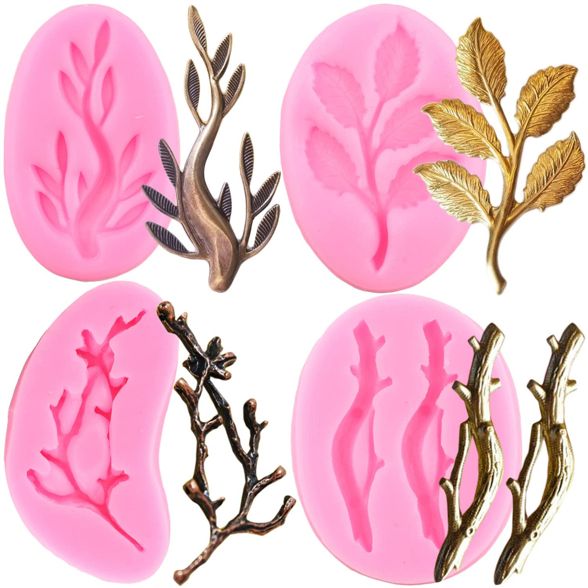 Zixiang Tree Branch Silicone Mold Twig Branch Leaves Fondant Molds For ...