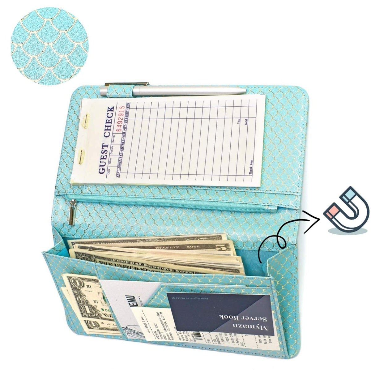 Mymazn Server Wallet Waitress Book Magnetic With Money Zipper Pocket S ...