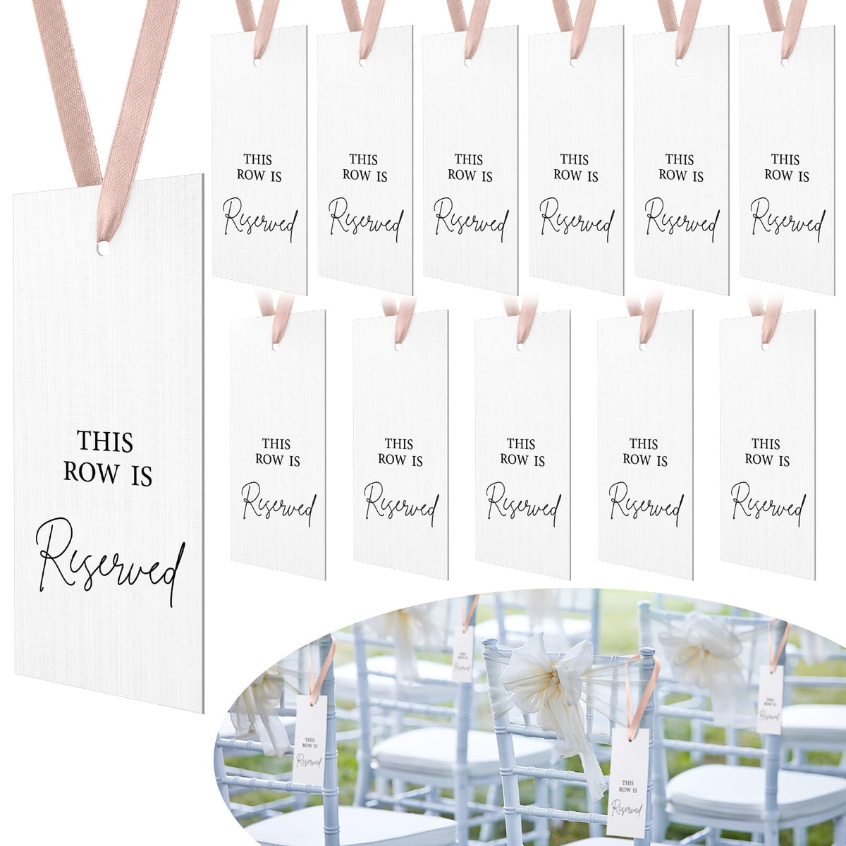 Clabby 12 Pack Reserved Chairs Signs with Ribbon for Wedding Reception ...