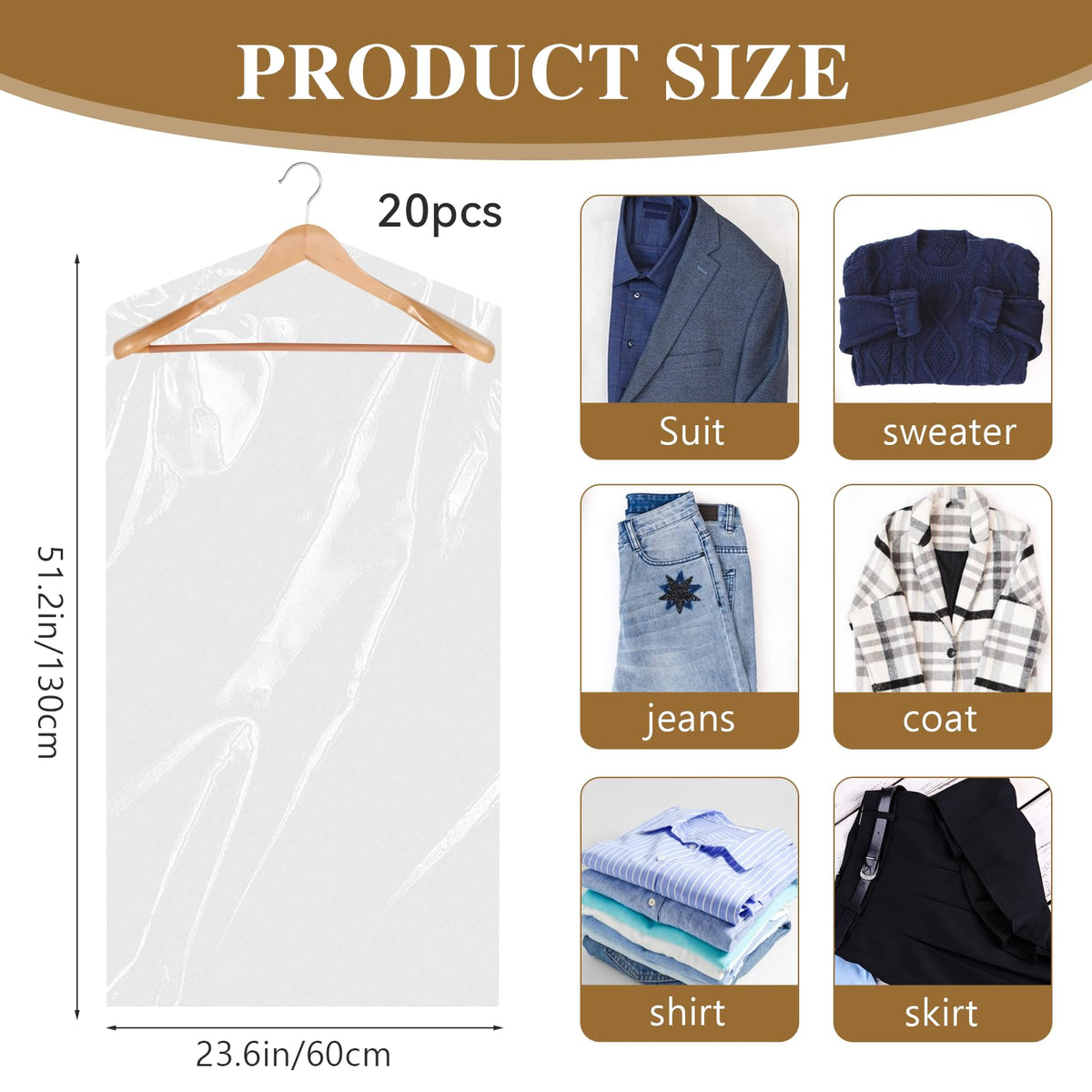20 Pack Plastic Garment Bags Clear Dress Covers For Hanging Transparen ...