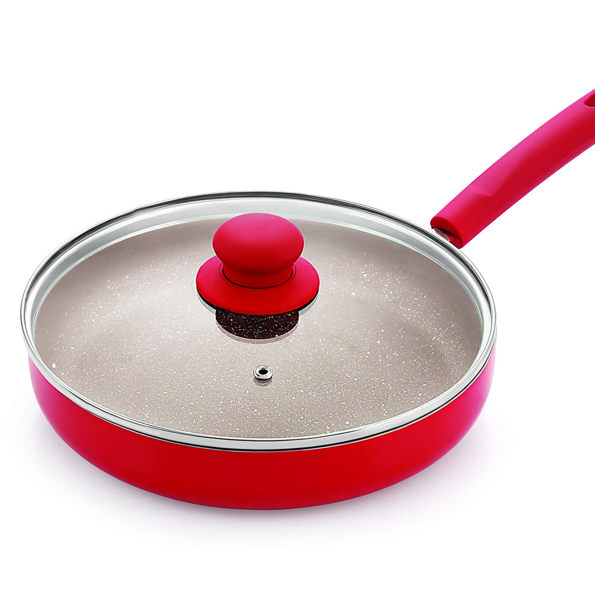 Nirlon Red Stone Aluminium Non-Stick Induction Base Fry Pan With Glass ...