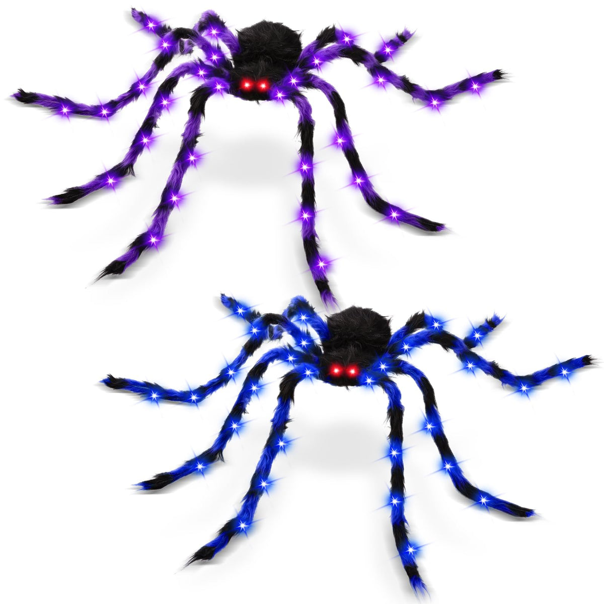 2 Pack 50 Halloween Light Up Spiders, Giant Hairy Spider Decorations w ...