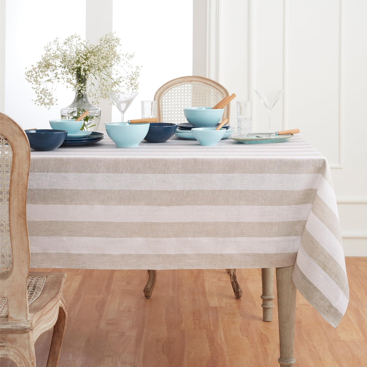 Solino Home Cabana Stripe Linen Tablecloth 120 '' L X 60 '' W Inch - 1 ...