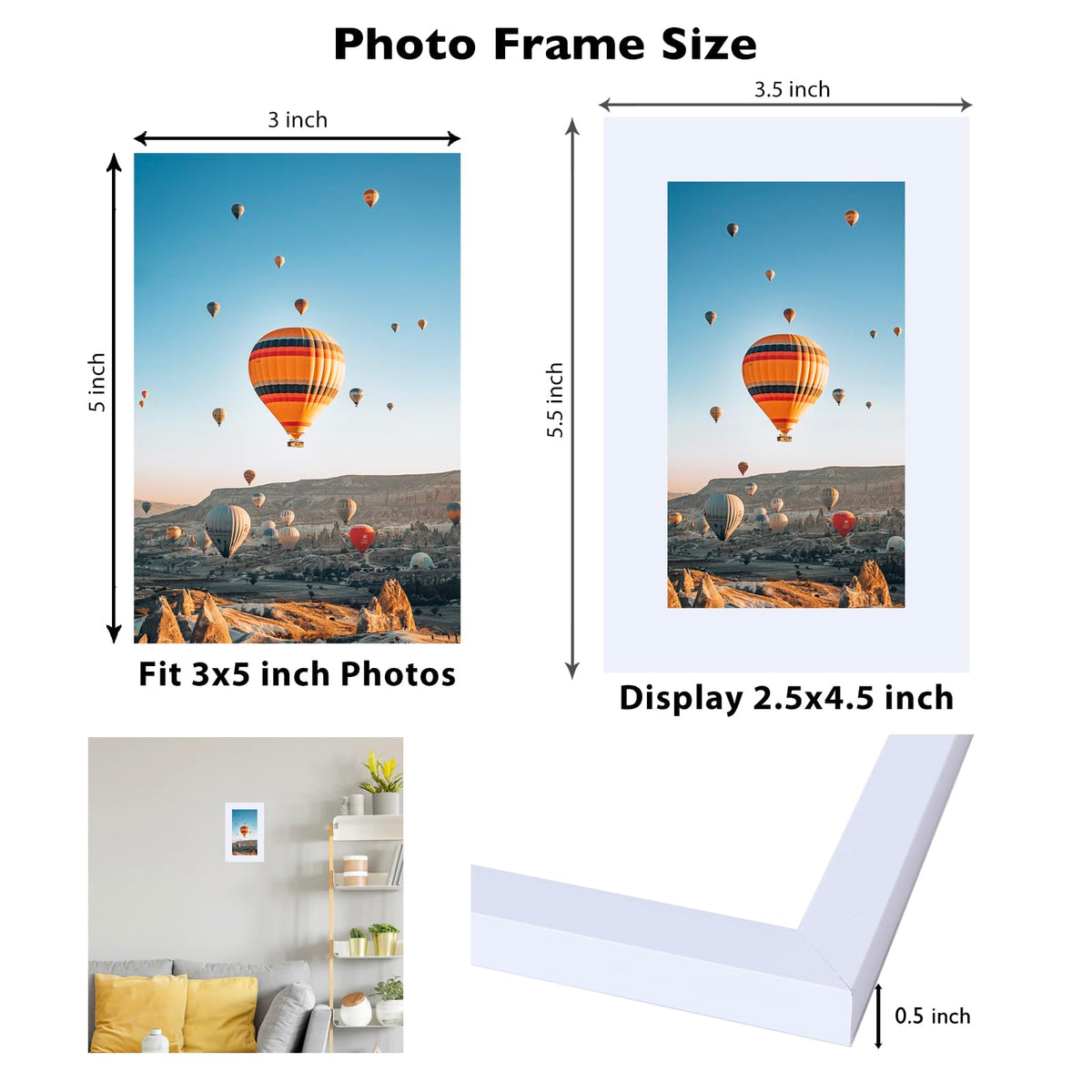 JCJMY 3x5 Picture Frame White for Tabletop, 3 x 5 Photo Frame with Sha ...