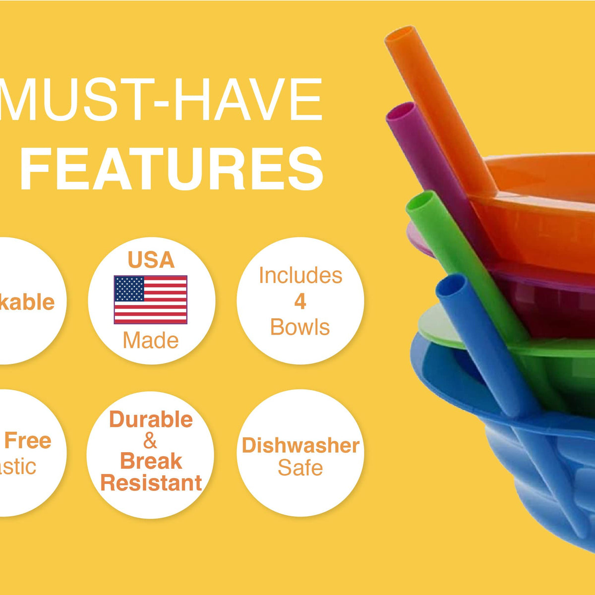 Arrow Home Products Sip-A-Bowl Set, 22Oz, 4Pk - Bpa Free Straw Bowls F ...