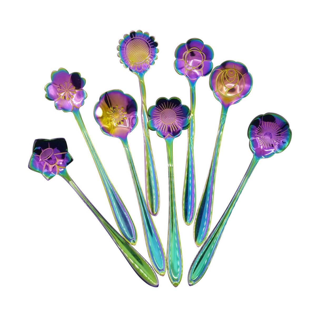 Flower Spoon Set - 8Pcs Dgq Teaspoon Coffee Spoon Rainbow Color For Co ...