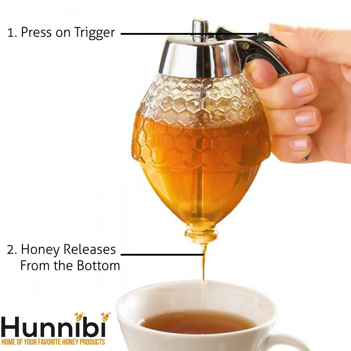 Hunnibi No Drip Glass Honey Dispenser - Beautiful Honeycomb Shaped Pot ...
