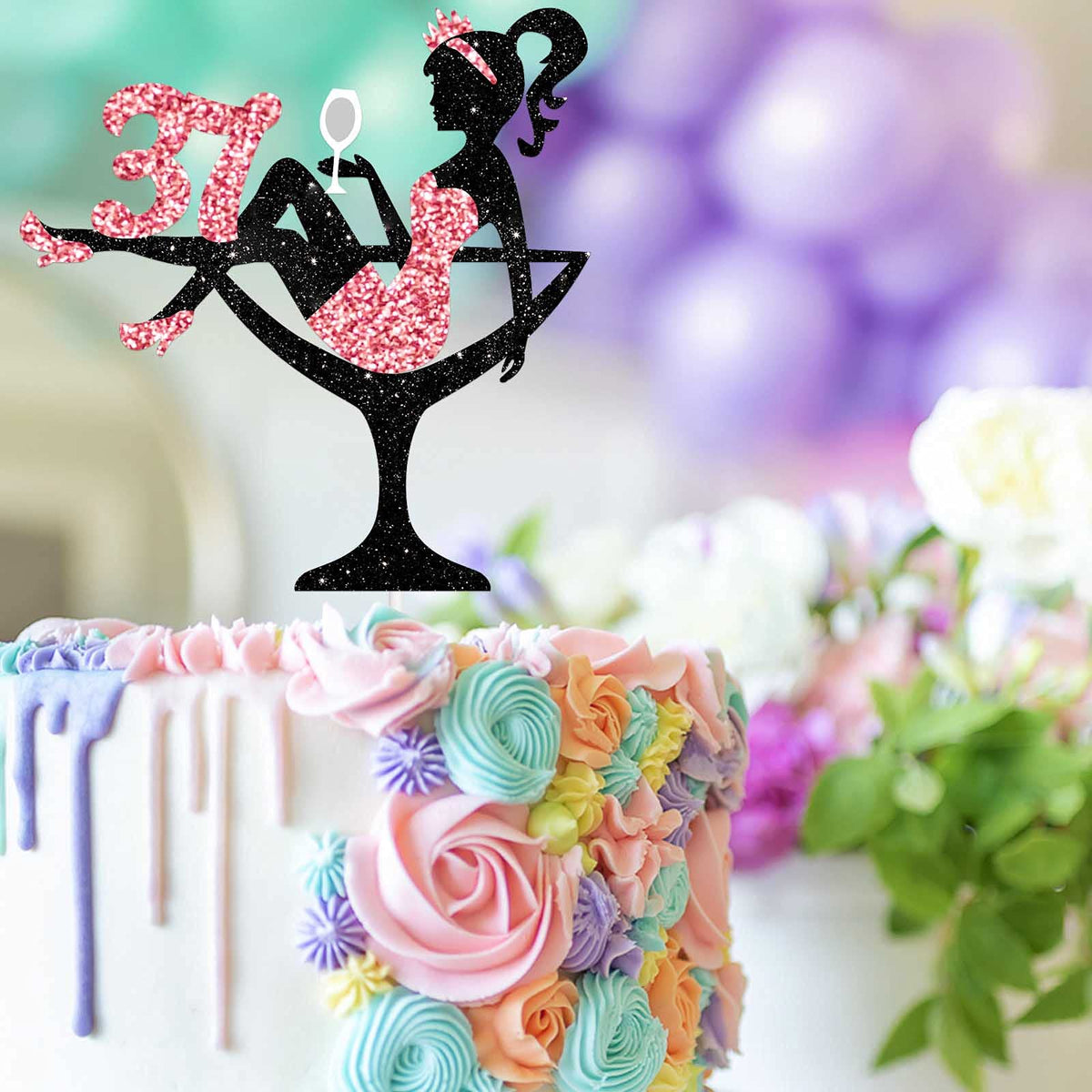 Sitting Girl Cake Topper Picks for Girl Lady 37th Birthday Makeup Spa ...