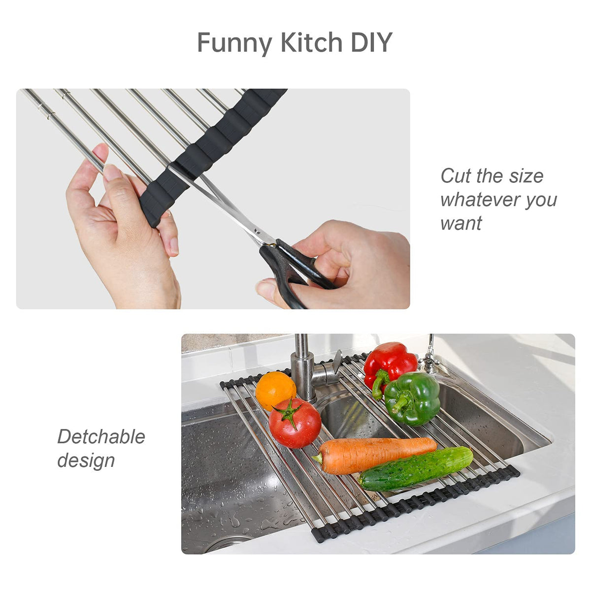 Arainy Large Telescopic Drain Rack Roll Up Dishes Drying Rack Expandab ...