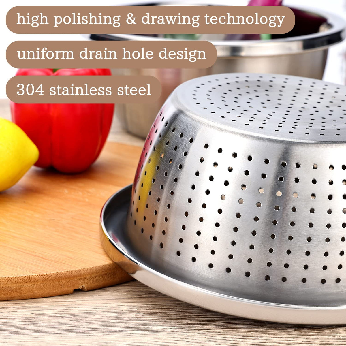 Joyoldelf Stainless Steel Rice Washing Bowl & Mixing Bowls, Heavy Duty ...