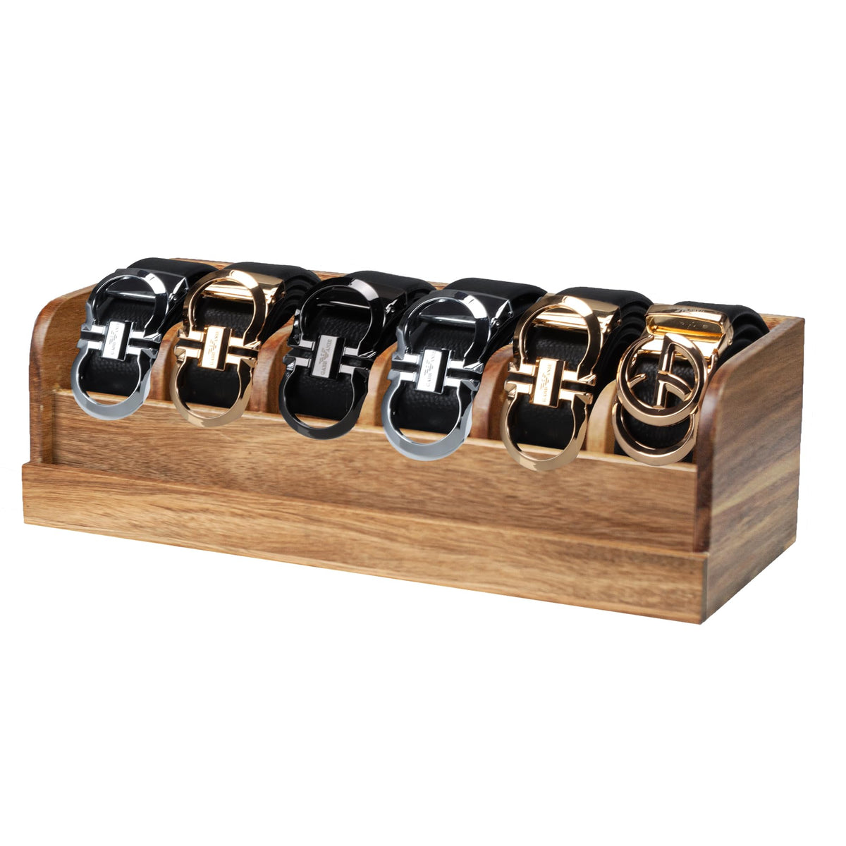 Minboo Acacia Wood Belt Organizer Box,6 Grids Belt Rack For Closet And ...