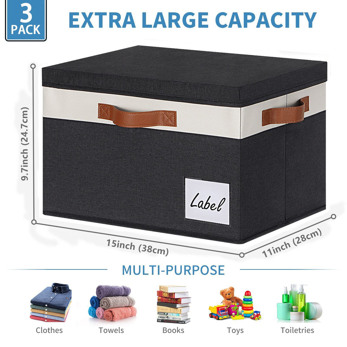 GhvyenntteS Large Storage Bins with Lids (3-Pack) Large Closet Storage ...