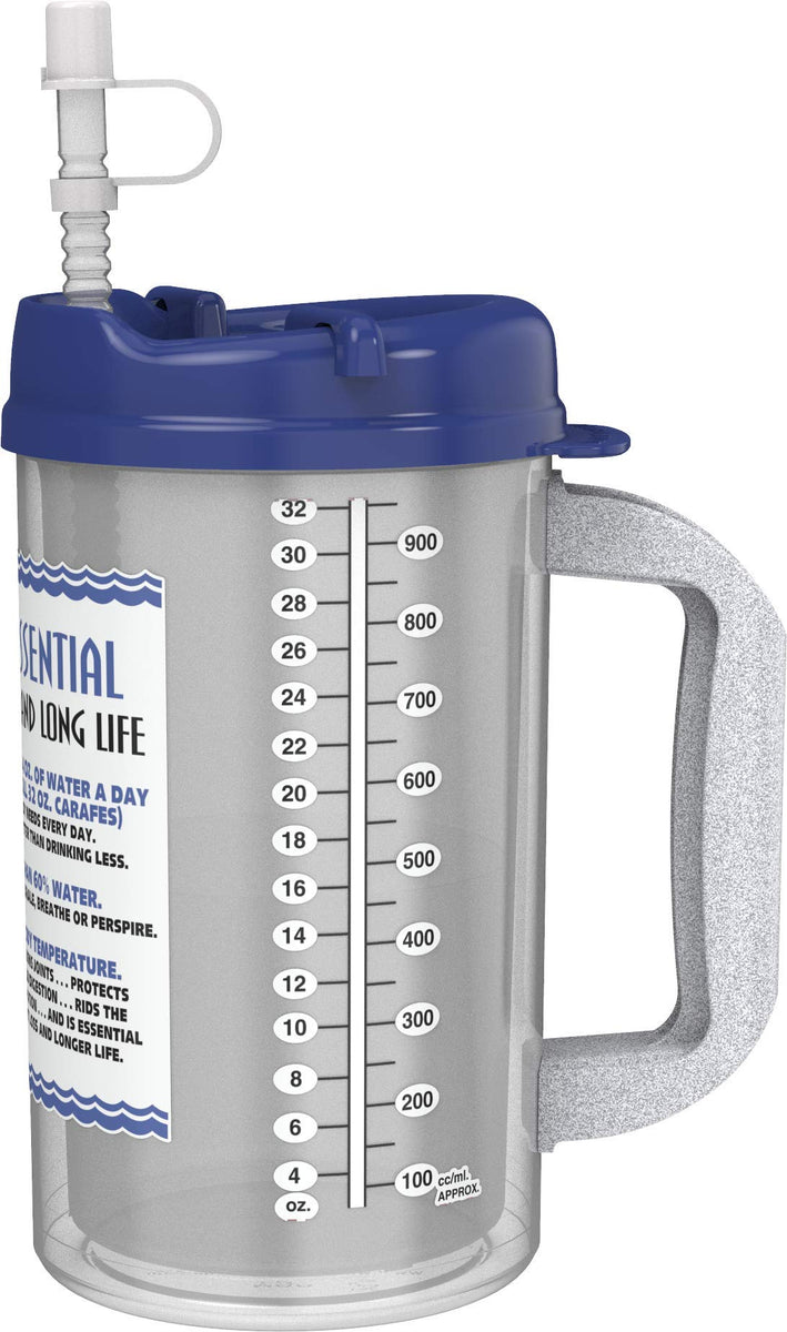 32 Oz Insulated Cold Drink Hospital Mug With Blue Lid | Water Essentia ...
