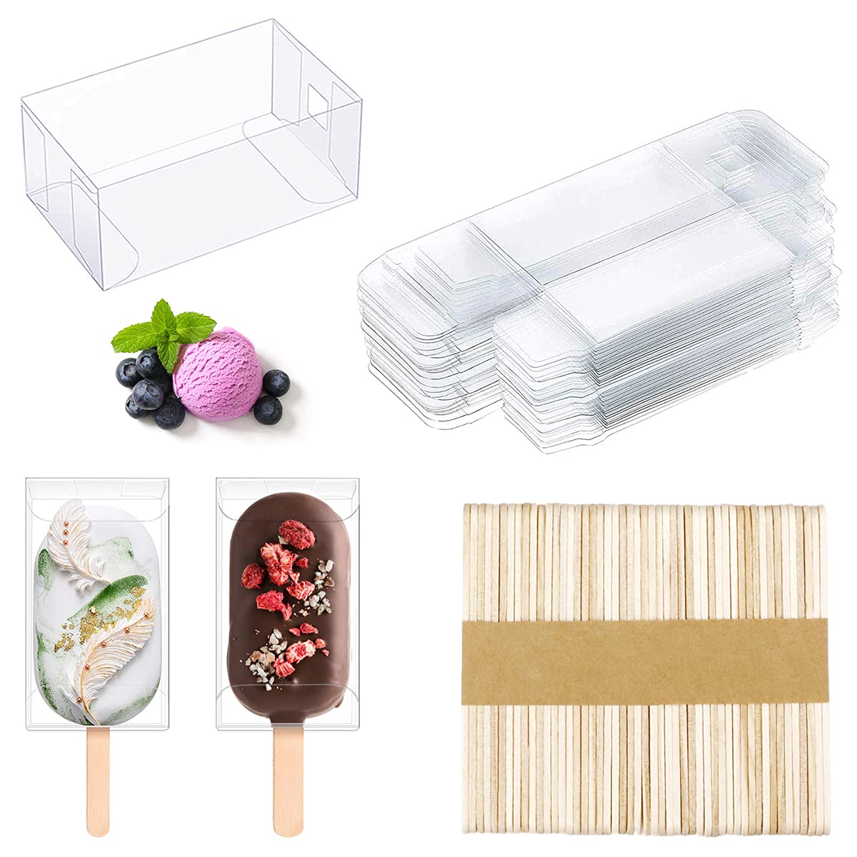 Doerdo Dd 75Pieces Clear Popsicle Cakesicle Boxes Set, Include Transpa ...