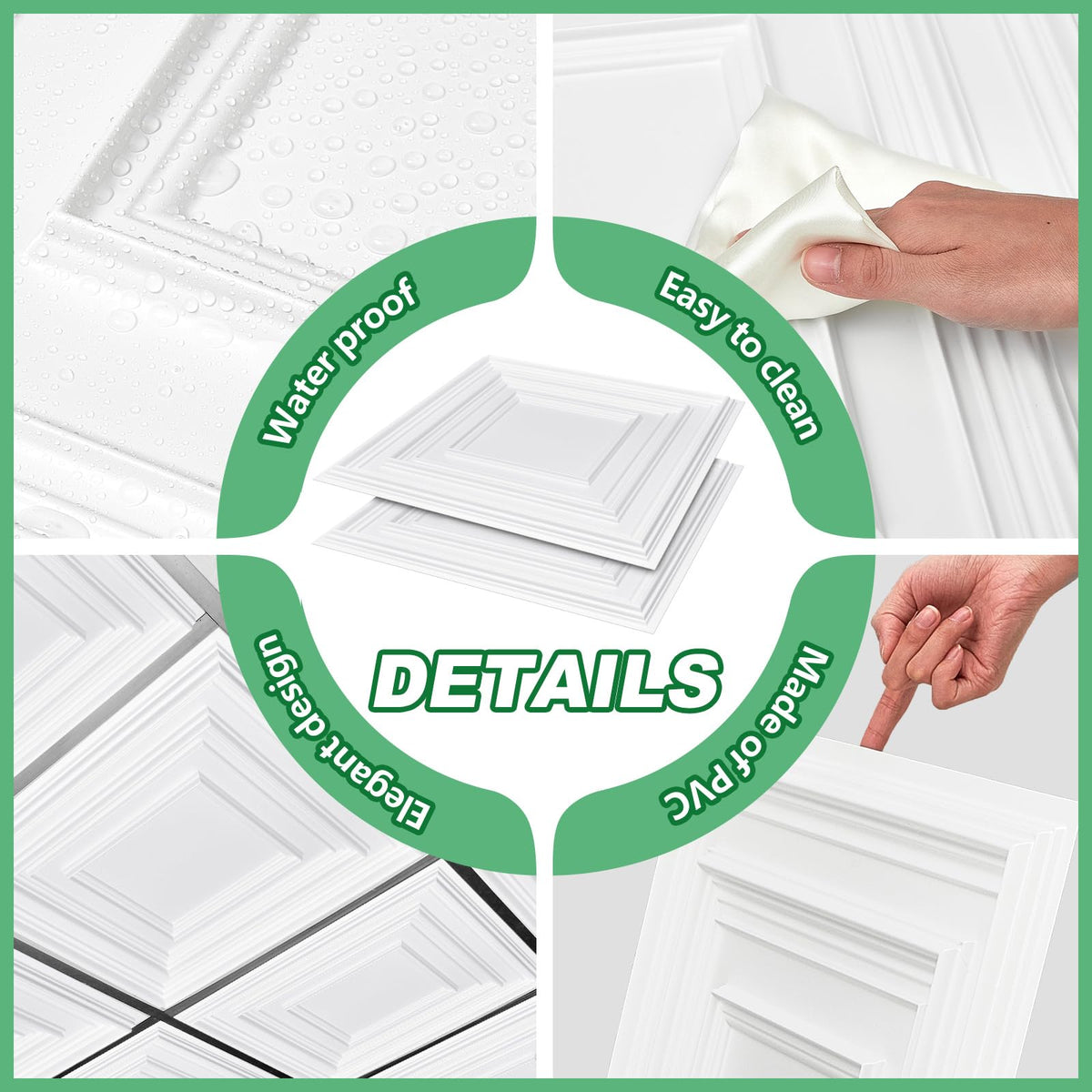 Landical 50 Pcs 2 x 2 ft White PVC Plastic Drop Ceiling Tiles 24 x 24 ...