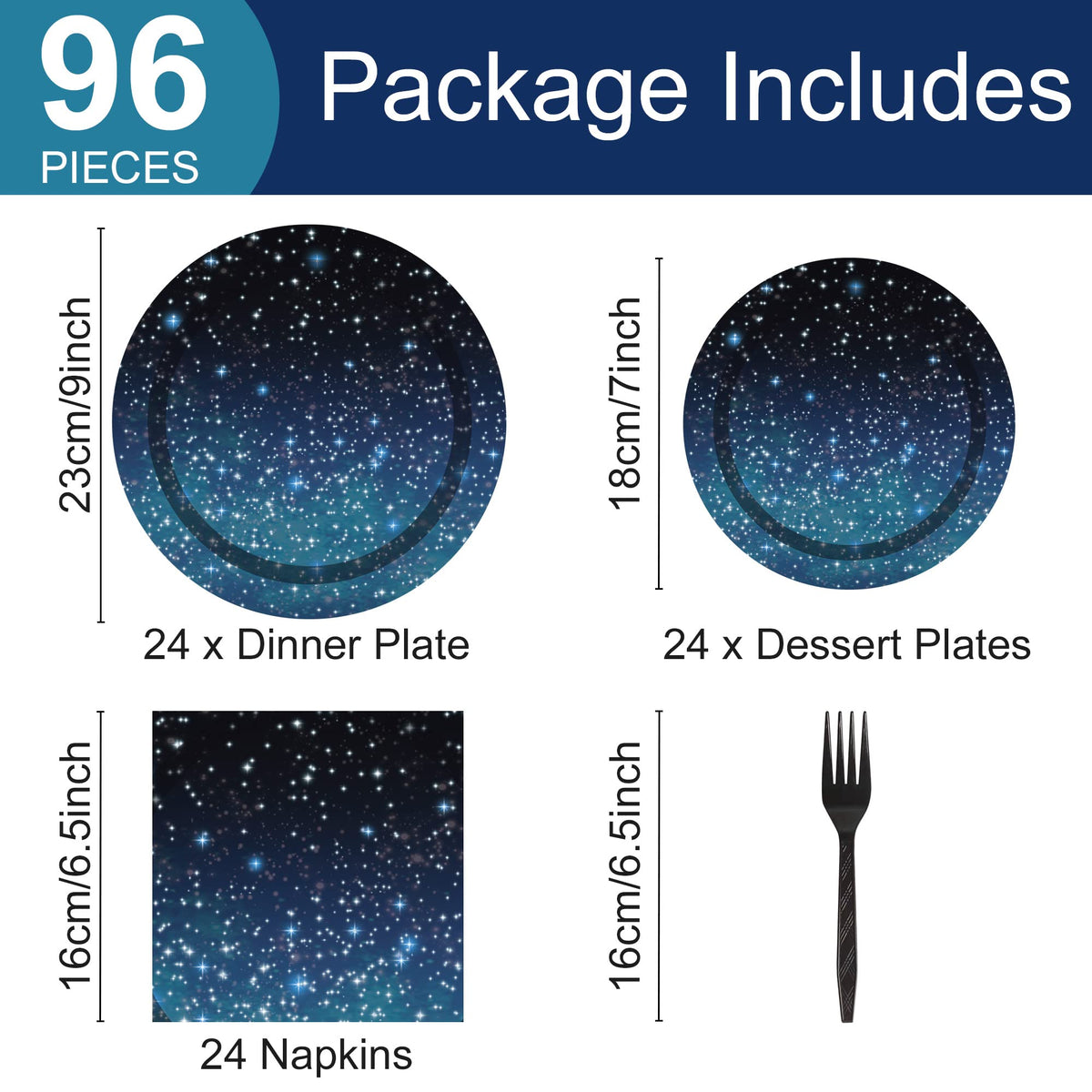 96 Pcs Galaxy Party Starry Night Supplies Tableware Set Outer Space Th ...