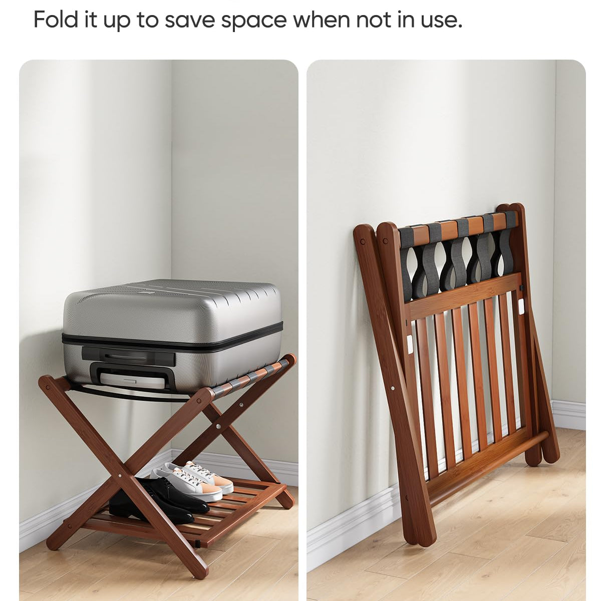 Smart Fendee Fully Assembled Walnut Bamboo Luggage Racks With Storage ...