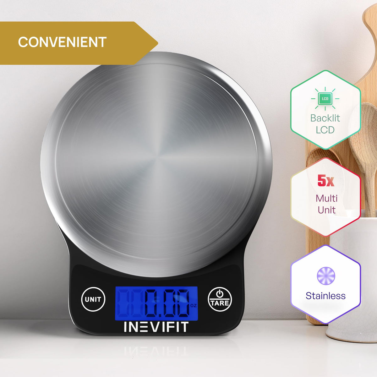 Inevifit Digital Kitchen Scale, Highly Accurate Multifunction Food Sca ...