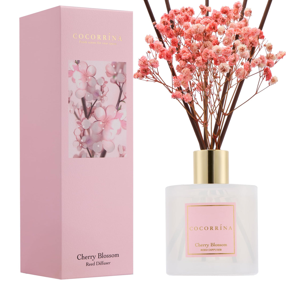 COCORR NA Reed Diffuser - Cherry Blossom 6.7 Fl.oz Reed Diffuser Set w ...