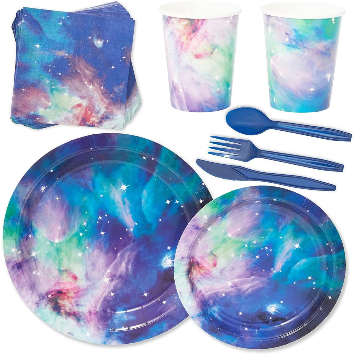 Blue Panda 168 Pieces Galaxy Party Supplies With Paper Plates, Napkins ...
