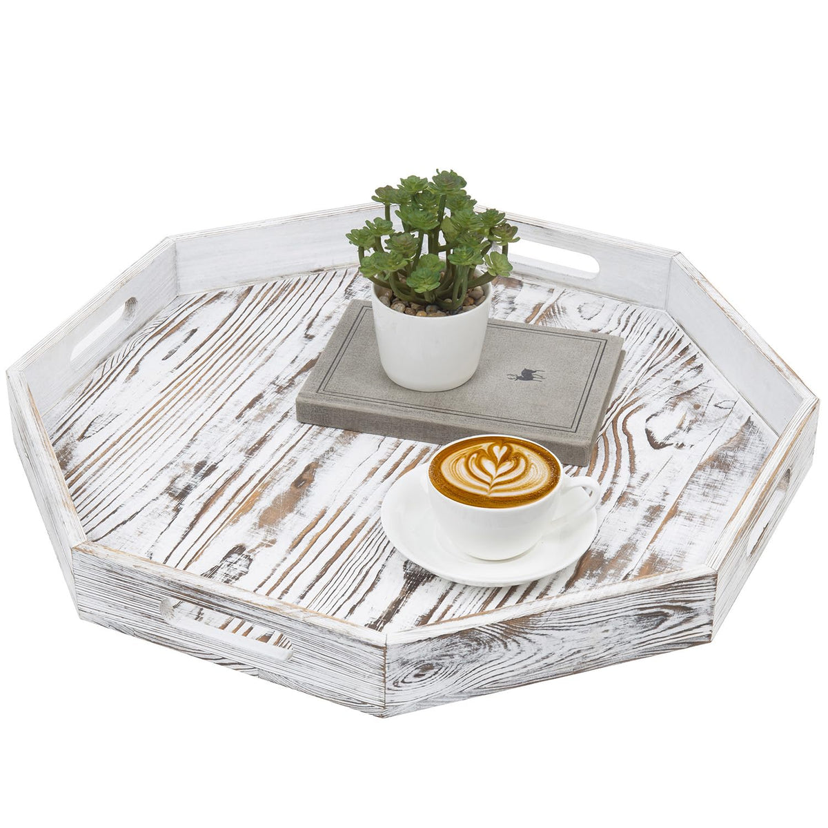 Mygift 20 Inch Shabby White Washed Solid Wood Decorative Octagon Shape ...