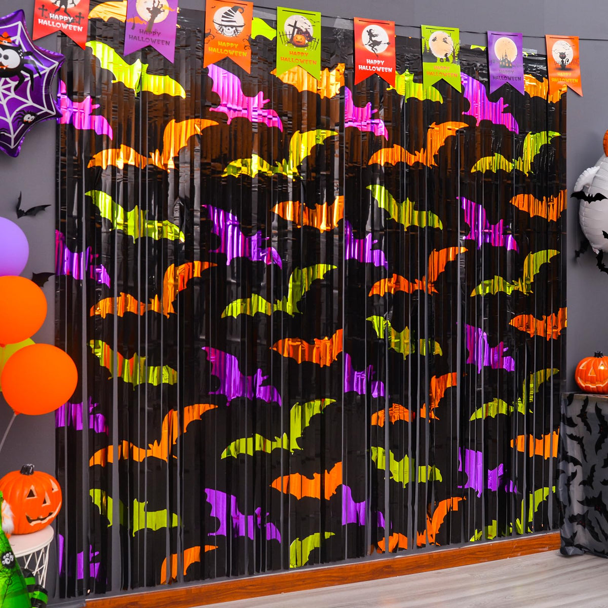 Mega-L Halloween Party Decorations 2 Pack Green Orange Purple Bat Patt ...