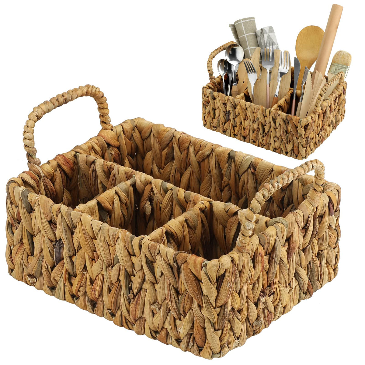 Glenmal Wicker Flatware Storage Basket Utensil Caddy Hand Woven Divide ...